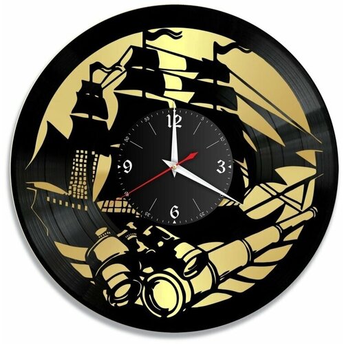 Интерьерные настенные часы из винила Корабль, компас кварцевые с плавным ходом, подарок маме, папе