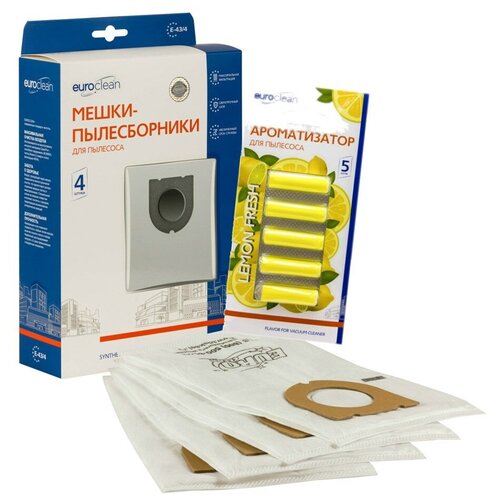 Мешки-пылесборники Euroclean синтетические 4 шт и ароматизатор "Лимон" для пылесоса ETA 0412 AQUILL