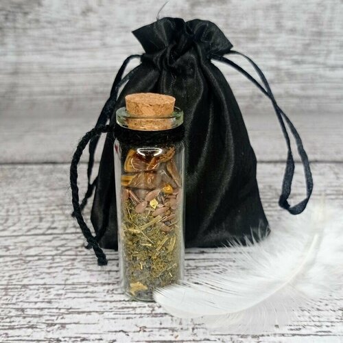 Ведьмина бутылка Защитная (1 шт, 5 см. + мешочек в подарок) / магический оберег, амулет (Набор трав, камень тигровый глаз.)