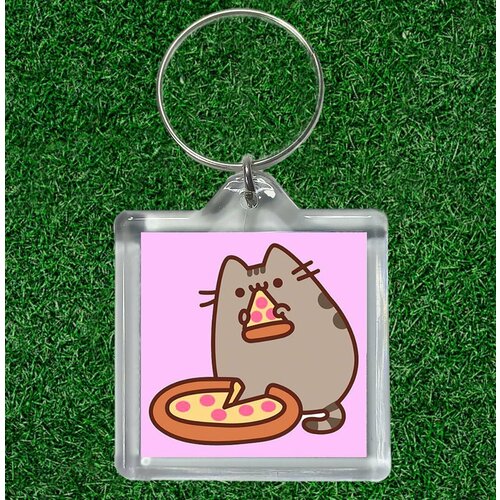 Брелок кот Пушин с пиццей, гладкая фактура, розовый