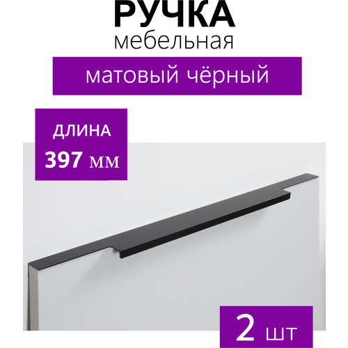 Мебельная ручка торцевая RAY, комплект 2 шт, длина - 397 мм, установочный размер - 320 мм, цвет - Чёрный матовый, алюминий