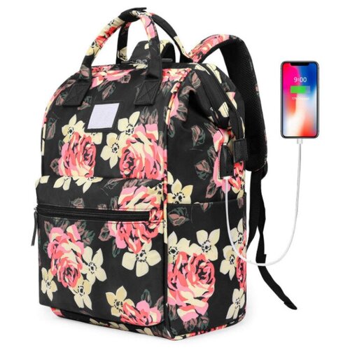 Рюкзак MyPads M159-146 из качественного непромокаемого полиэстера для ноутбука Huawei Honor MSI Lenovo Macbook диагональю 15/15.4/15,6/16 дюймов с USB портом женский детский вместительный яркий цветочный орнамент