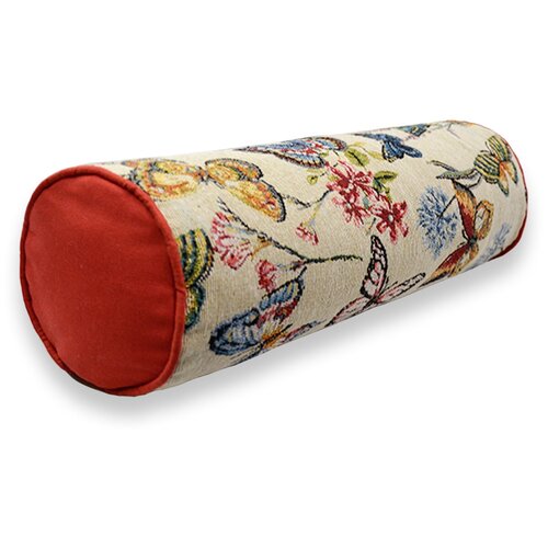 Декоративная подушка-валик "Бабочки", 15х47 см, бежевый, красно-коричневый