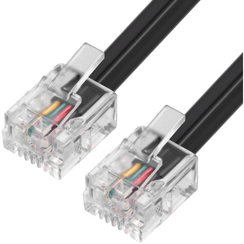 Greenconnect Телефонный шнур удлинитель для аппарата 1.0m GCR-TP6P4C2-1.0m, 6P4C (джек 6p4c - jack 6p4c) черный Greenconnect RJ11 - RJ11 1м (GCR-TP6P4C2-1.0m)