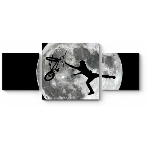 Модульная картина Силуэт байкера на фоне луны180x77