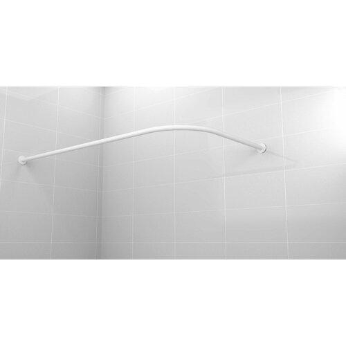 Карниз для ванной 130x105см (Штанга 20мм) Г-образный, угловой Усиленный, цельный из нержавейки белого цвета