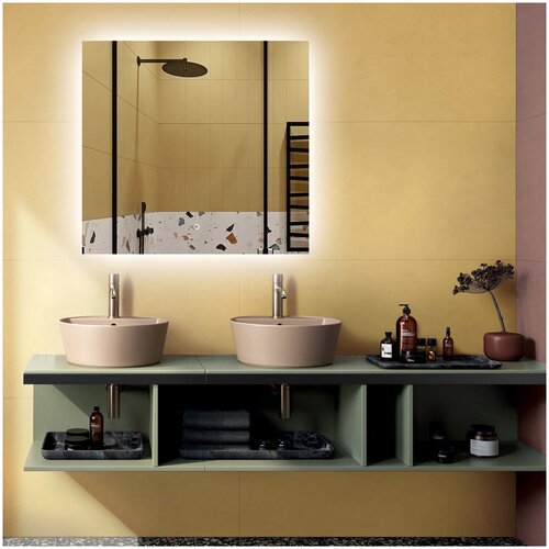 Зеркало "Lille" 85 х 80 см, в ванную комнату с LED подсветкой (6000 К), настенное зеркало в прихожую для макияжа, для ванной, интерьерное на стену