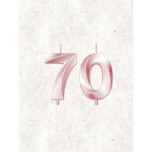 Свечи для торта цифра " 70 лет " 5 см розовое золото / грани