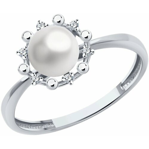 Кольцо Diamant, белое золото, 585 проба, бриллиант, жемчуг пресноводный культивированный, размер 16.5