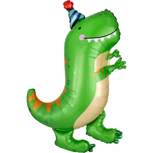 Шар (29'/74 см) Фигура, Динозавр в колпачке, Зеленый, 1 шт.