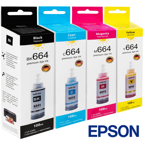 Чернила краска для принтера EPSON 664, набор 4х100 мл