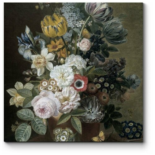 Модульная картина Пышный букет из роз, тюльпанов и ирисов 50x50