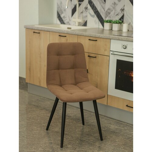 Тедди Комплект стульев для кухни / Стул мягкий/ Стул для гостиной/ Стул из велюра/ цвет Шоколад с черными ножками /1 шт