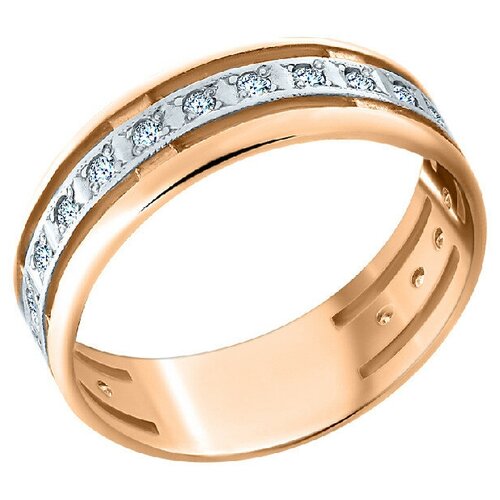Кольцо обручальное, комбинированное золото, 585 проба, фианит, размер 16, серебряный, золотой