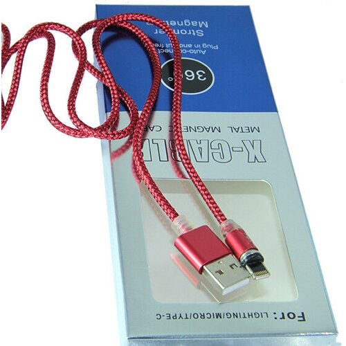 Кабель USB Lightning 8Pin X-Cable Магнитный 1м красный