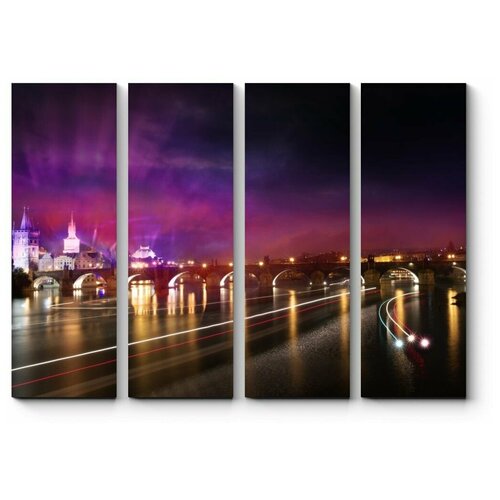Модульная картина Карлов мост прекрасной ночью, Прага 150x113