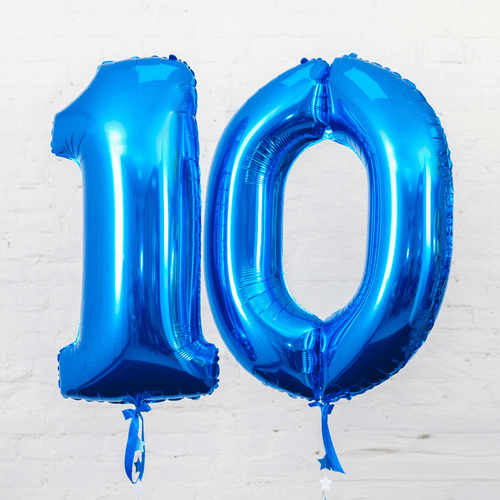 Набор воздушных шаров на юбилей "Цифры 10 синие"