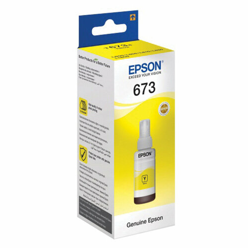 Чернила EPSON 673 (T6734) для СНПЧ Epson L800/L805/L810/L850/L1800, желтые, оригинальные, C13T67344A/498