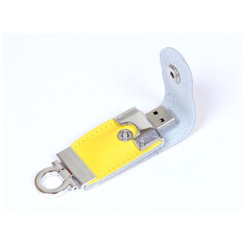 Кожаная флешка брелок для нанесения логотипа (128 Гб / GB USB 2.0 Желтый/Yellow 209)