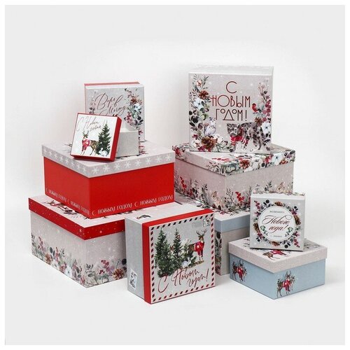 Набор подарочных коробок 10 в 1 «С Новым годом», 10.2 × 10.2 × 6‒28.2 × 28.2 × 15 см