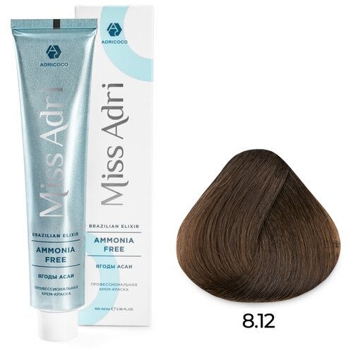 ADRICOCO Miss Adri Brazilian Elixir Ammonia free крем-краска для волос, 8.12 светлый блонд пепельный перламутровый, 100 мл