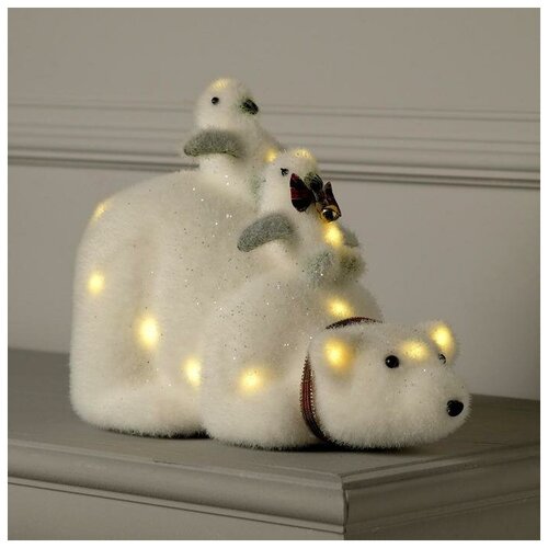 Фигура световая Luazon Lighting "Медведь с пингвинами", 19 LED, 21*28*15 см, фиксинг, от батареек, белый