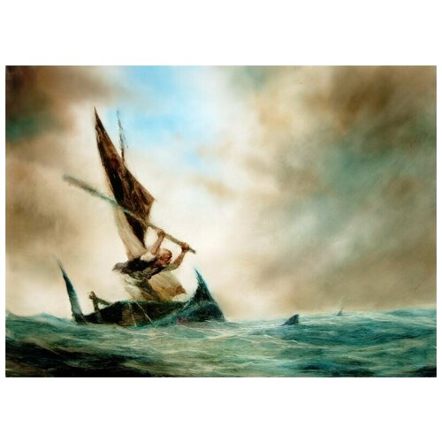 Плакат, постер на бумаге Старик и море (The Old Man and the Sea), Александр Петров. Размер 30 х 42 см
