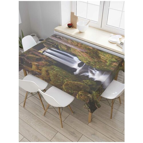 Скатерть прямоугольная JoyArty на кухонный стол "Водопад в лесу" из оксфорда, 180x145 см