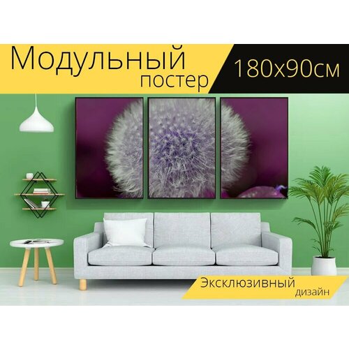 Модульный постер "Одуванчик, семена, завод" 180 x 90 см. для интерьера
