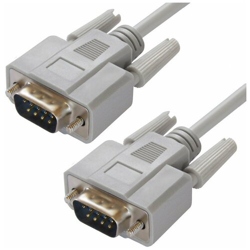 GCR Кабель 10.0m 0-модемный COM, DB9/DB9 9M/9M, серый, 30 AWG