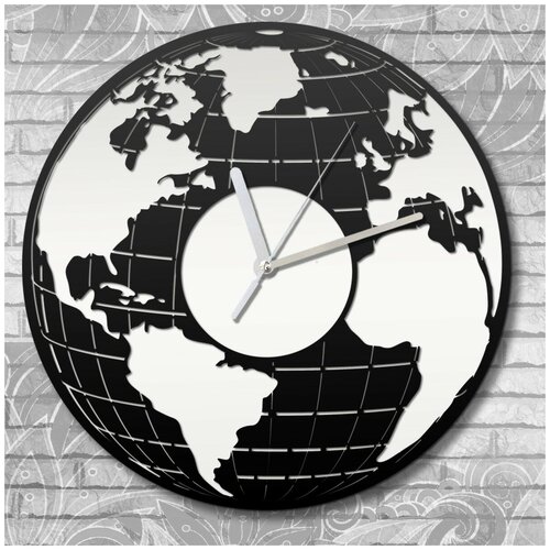 Настенные часы деревянные бесшумные карта мира - 117