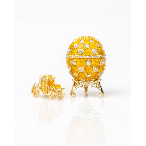 Шкатулка Яйцо в стиле Фаберже "Коронационное" с каретой 6,5 см Золотистая