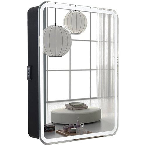Зеркальный шкаф La Tezza с LED подсветкой, сенсорный включатель с диммером, розетка, 600х800х150 (ШВГ), правый, черный