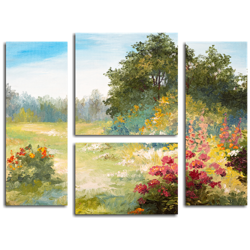 Модульная картина field with flowers and forest 74х52см