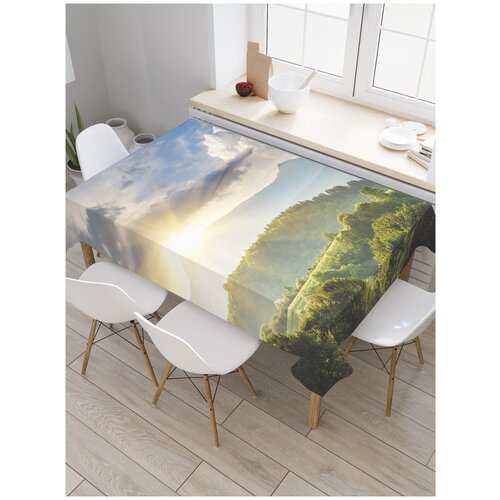 Скатерть прямоугольная JoyArty "Лес в горах" из сатена, 120x145 см