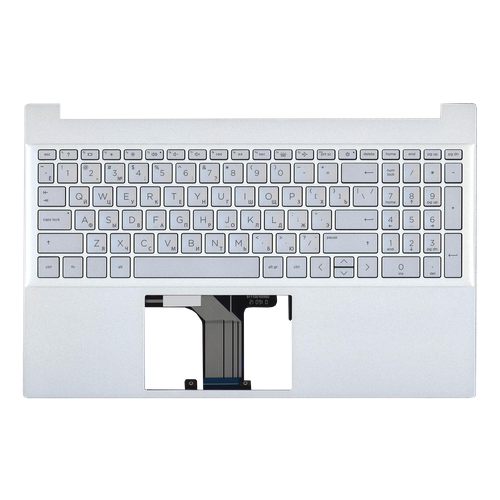 Клавиатура (топ-панель) для ноутбука HP Pavilion 15-EG 15-EH серебристая с серебристым топкейсом (без отверстия под SD)