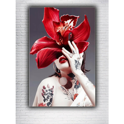 Картина/Картина на холсте/Картина на холсте для интерьера/Картина на стену/Картина в подарок для дома/- Девушка с красным цветком на голове 40х60