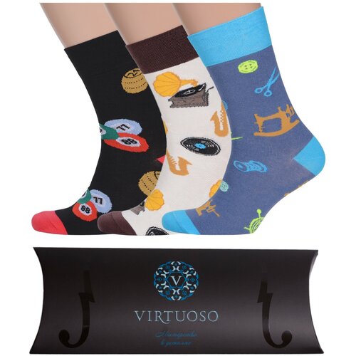 Носки Virtuoso, 3 пары, размер 29, мультиколор, бежевый, синий, черный
