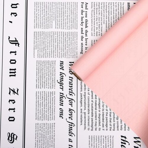 UPAK LAND Плёнка матовая двухсторонняя "Газета на белом" розовый, 0,58 х 10 м