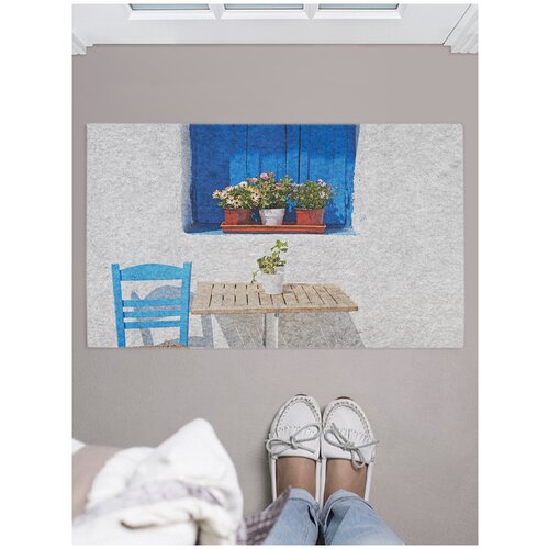 Придверный коврик в прихожую JoyArty "Цветы на окне" для обуви, на резиновой основе, 75x45 см