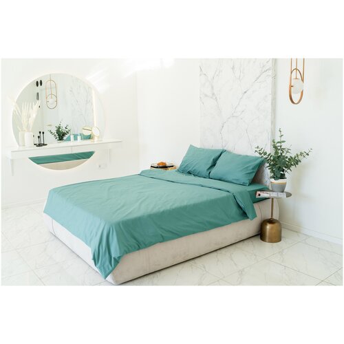 Комплект постельного белья ZonaSona однотонный Бирюзовый, 1,5 спальный, сатин, наволочки 50х70 2 шт.