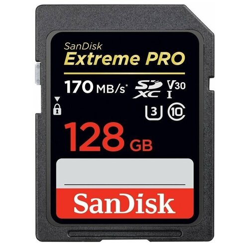 Карта памяти SanDisk SDXC Extreme Pro Class 10 UHS-I U3 (170/90MB/s) 128GB