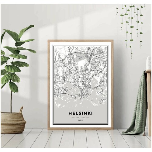 Постер без рамки "Хельсинки. Карта города" 40*50 в тубусе / Картина для интерьера / Плакат / Постер на стену / Интерьерные картины