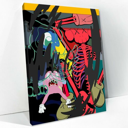 Картина KAWS скелет Клоун Красти на холсте 30х40см