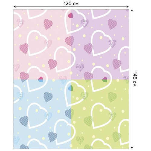 Скатерть прямоугольная JoyArty "Сердца на цветных квадратах" из сатена, 120x145 см