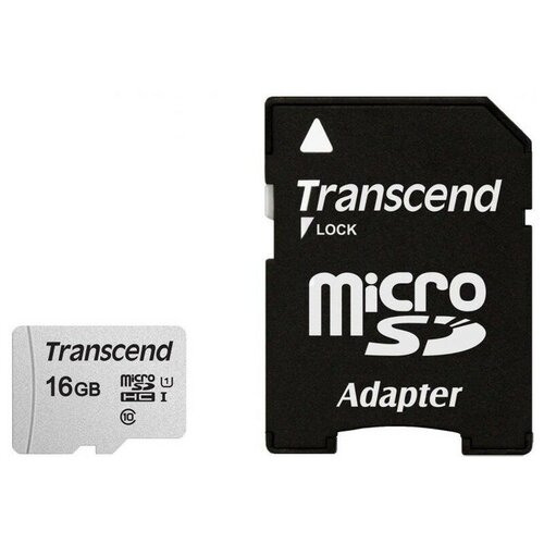 Карта памяти 16Gb - Transcend 300S MicroSDHC Class 10 UHS-I TS16GUSD300S-A с переходником под SD (Оригинальная!)