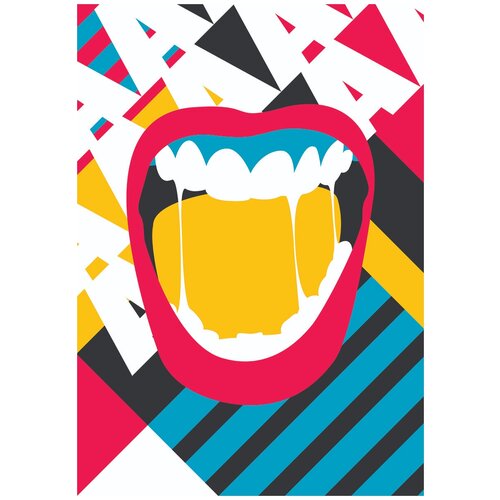 Интерьерный постер "Geometry Lips Scream" размера 60х90 см 600*900 мм репродукция без рамы в тубусе для декора комнаты офиса дома дизайна