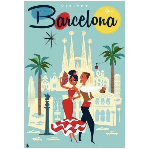 Постер / Плакат / Картина Яркая Барселона 40х50 см в подарочном тубусе