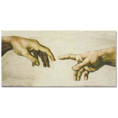Репродукция фрагмента фрески Микеланджело "Сотворение Адама". ArtStore. Интерьерная фреска на доске. 50х100 см