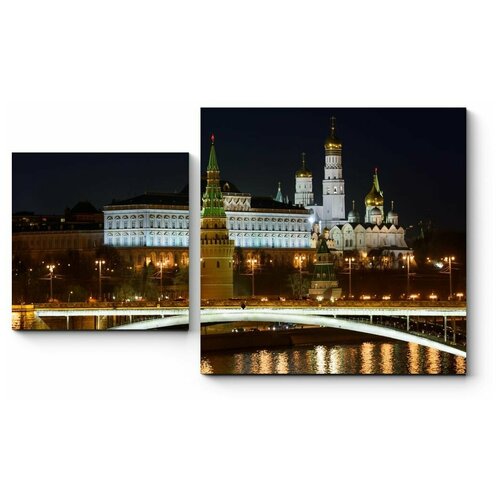 Модульная картина Ночный Кремль в отражении Москвы-реки 140x84